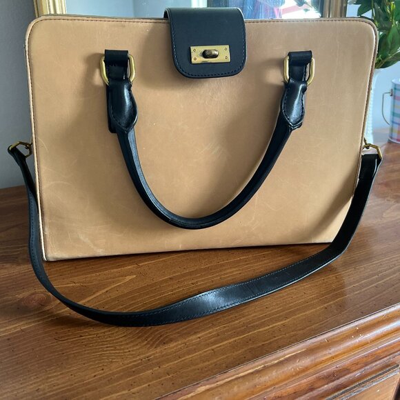 J. Crew | Bags | Jcrew Black Beige Tan Shoulder Black Satchel Purse ...